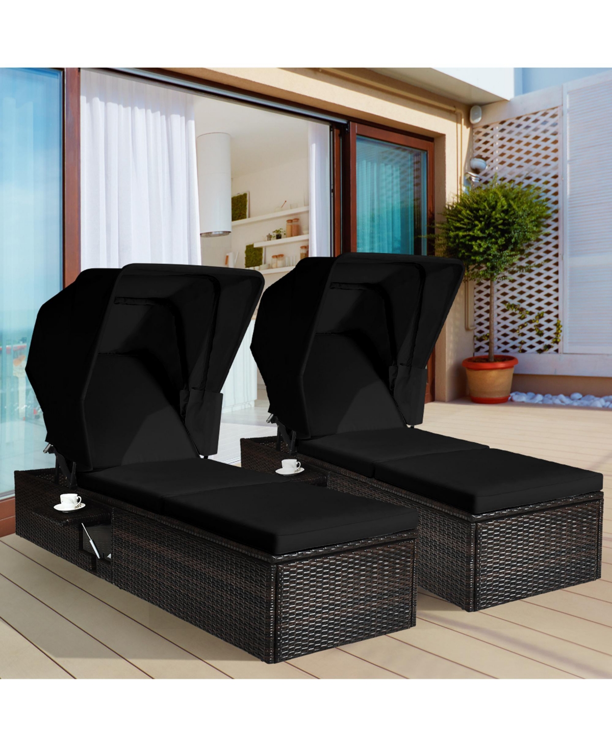 Click here for Gymax Set of 2 Rattan Patio Chaise Lounge Chair W/... prices