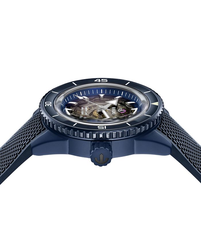 Rado Men's Swiss Automatic Captain Cook Navy Blue Rubber Strap Watch ...