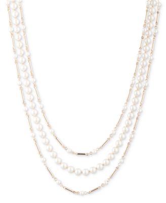 Lauren Ralph Lauren Gold-Tone Bar & Imitation Pearl Layered Collar ...