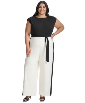 DKNY Plus Size Tie-Waist Wide-Leg Scuba Crepe Jumpsuit - Macy's