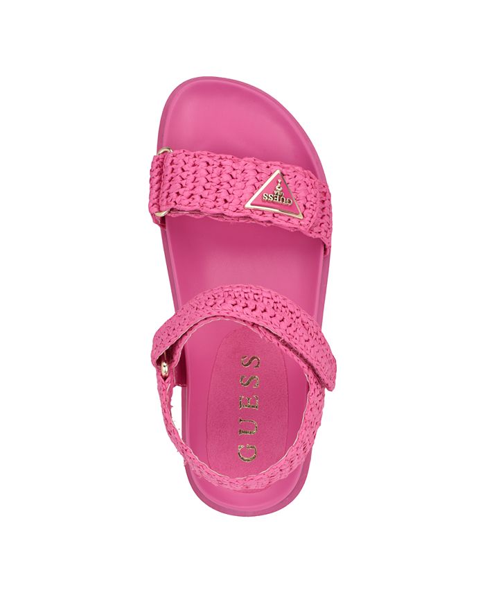 GUESS Women's Fabrica Open Toe Slide Footbed Raffia Sandals - Macy's