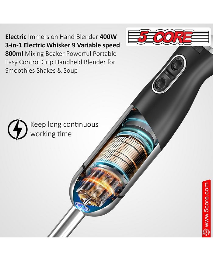 5 Core Immersion Blender Handheld 400W Copper Motor w 800ml Mixing ...