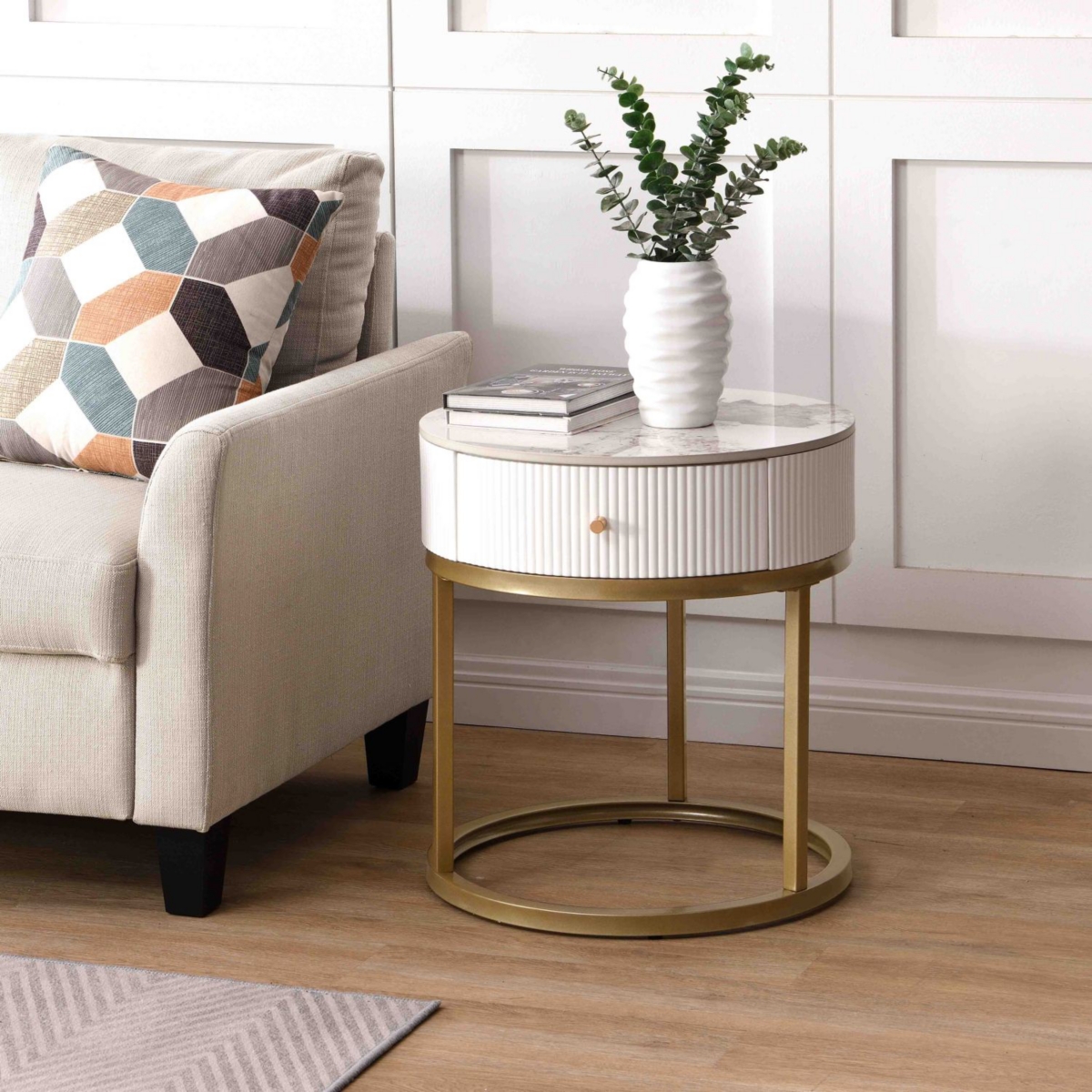 Click here for Streamdale Sintered Stone Round Nightstand with Dr... prices