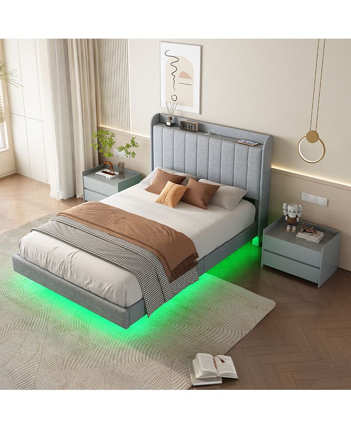 Simplie Fun Floating Bed Frame with LED Lights, Remote Control, and APP ...