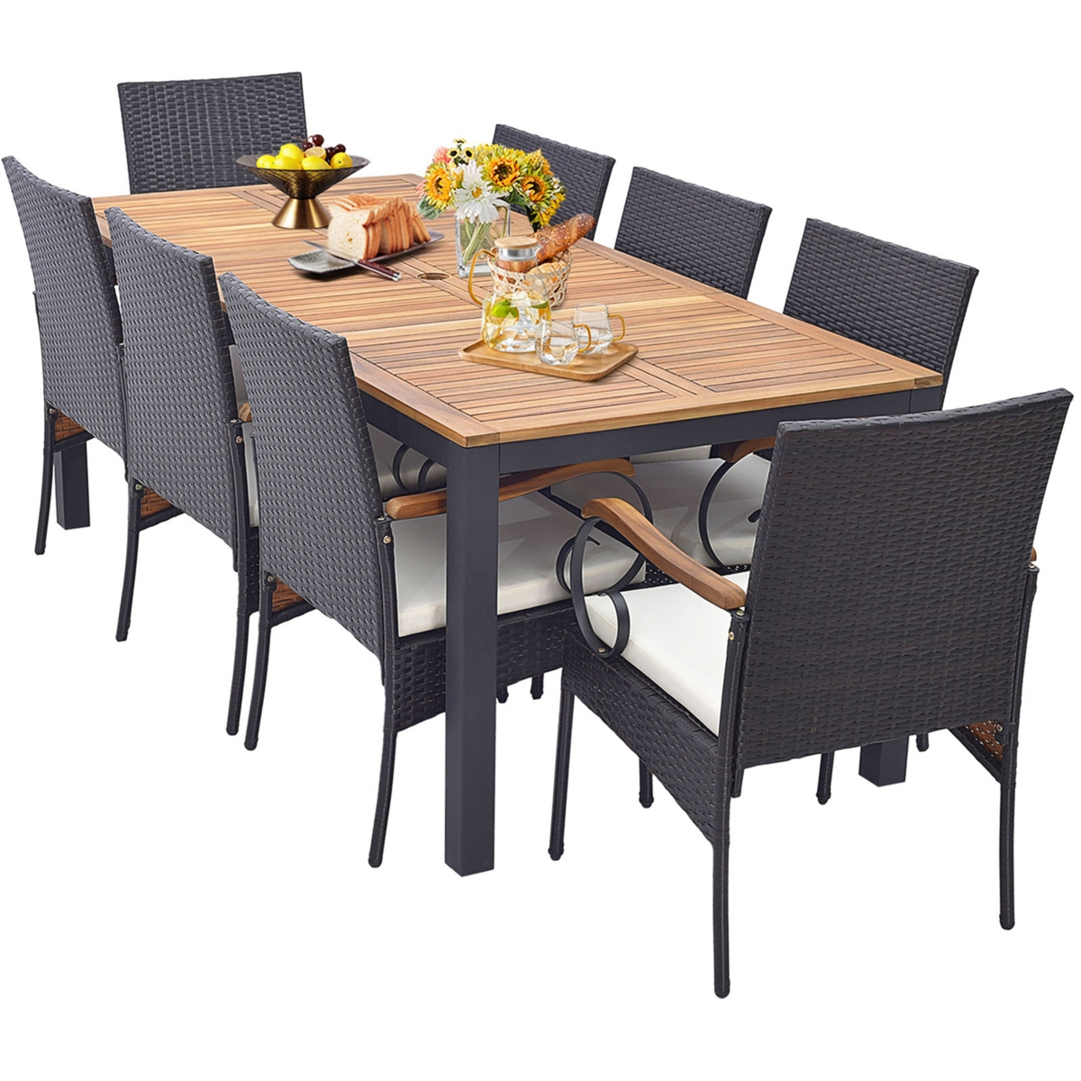 Click here for Costway 9 Pcs Patio Rattan Dining Set with Acacia... prices