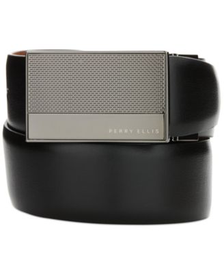 Perry Ellis Portfolio Men's Beehive Reversible Plaque Buckle Belt - Macy's