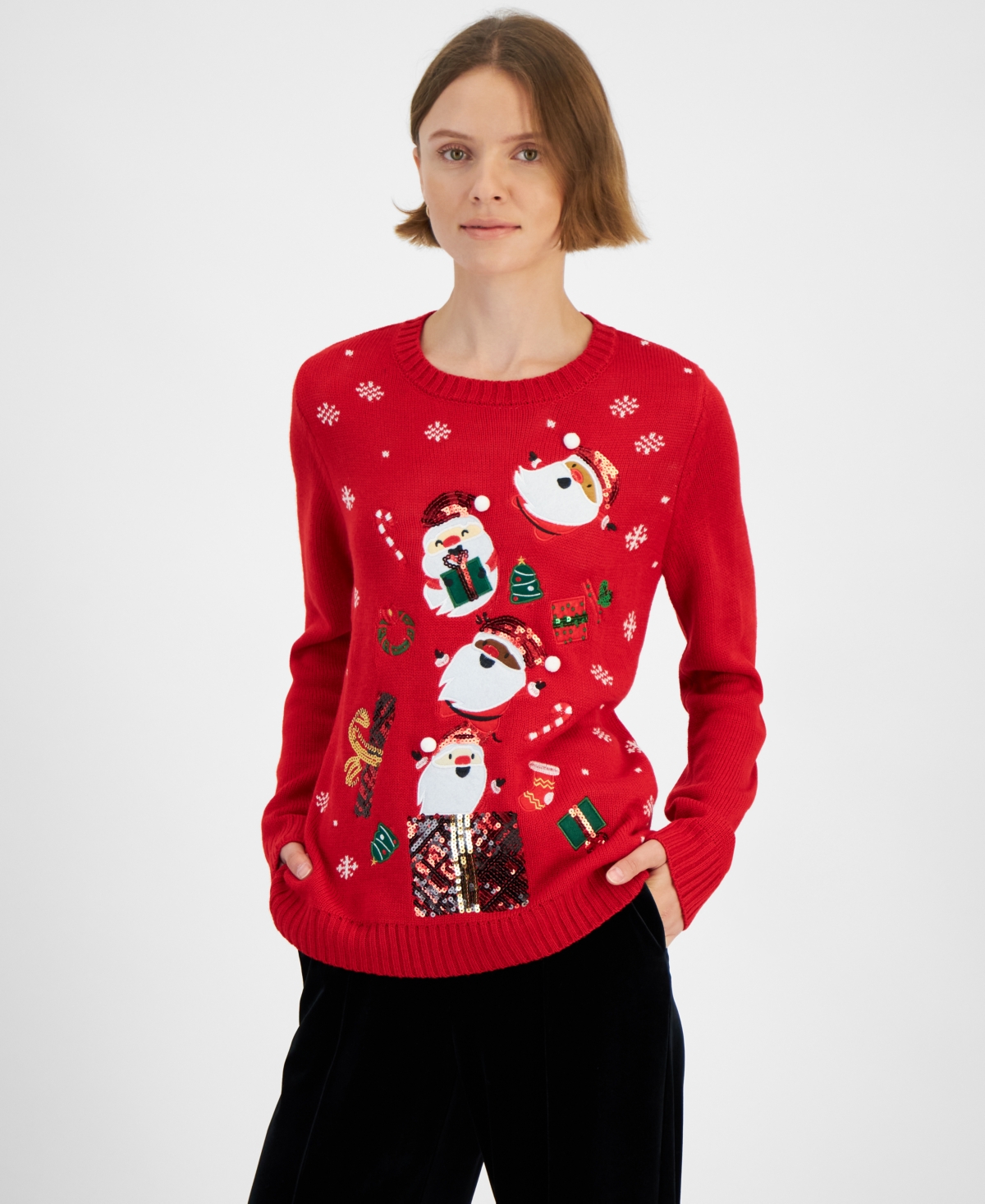 Click here for Holiday Lane Womens Santa Surprise Sequined Sweate... prices