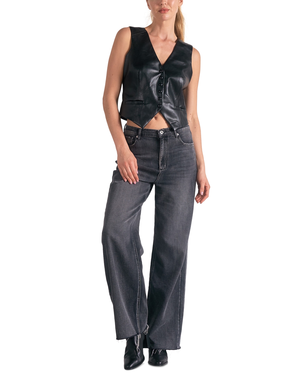 Click here for Elan Womens Faux-Leather Vest - Black prices