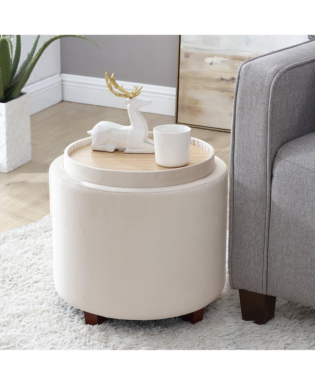 Click here for Lawrence Round Velvet Storage Ottoman with Table T... prices