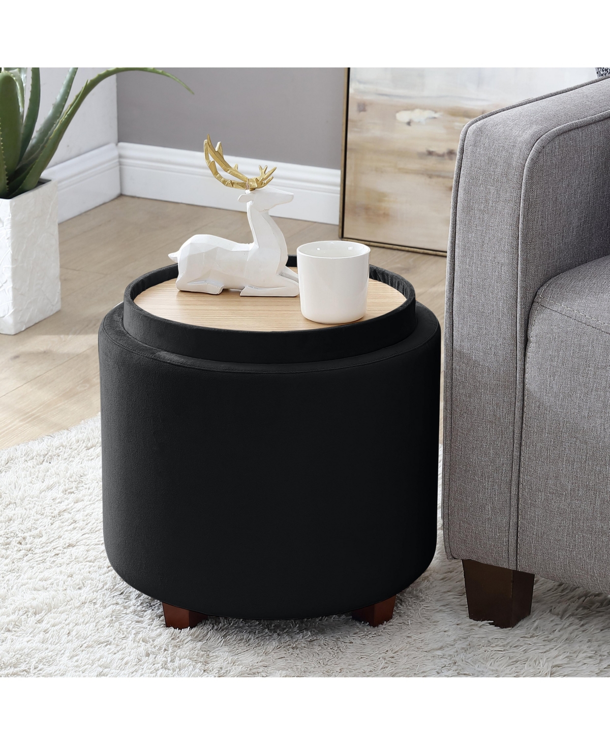 Click here for Lawrence Round Velvet Storage Ottoman with Table T... prices