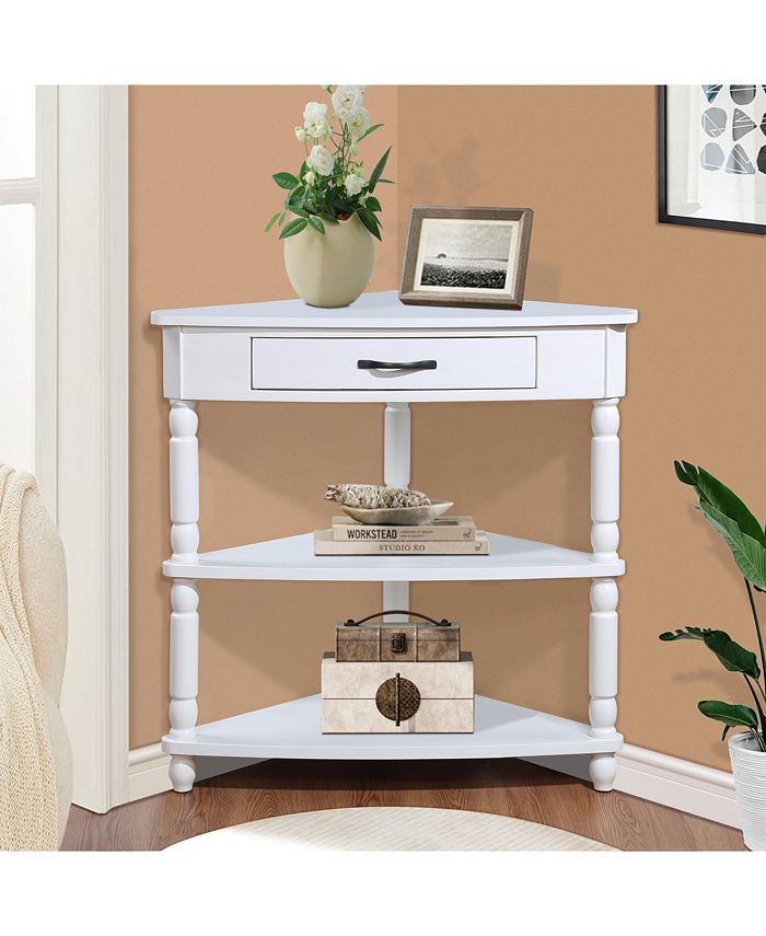 Simplie Fun Space-Saving Triangular Corner Table with Solid Wood Legs ...