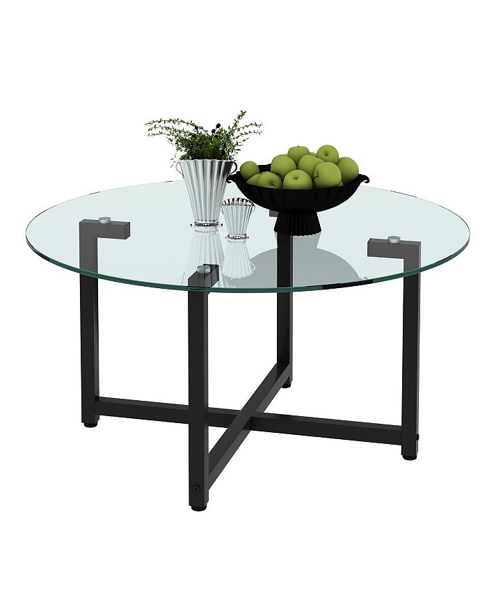 Simplie Fun Round Transparent Glass+ Leg Coffee Table, Clear Coffee ...