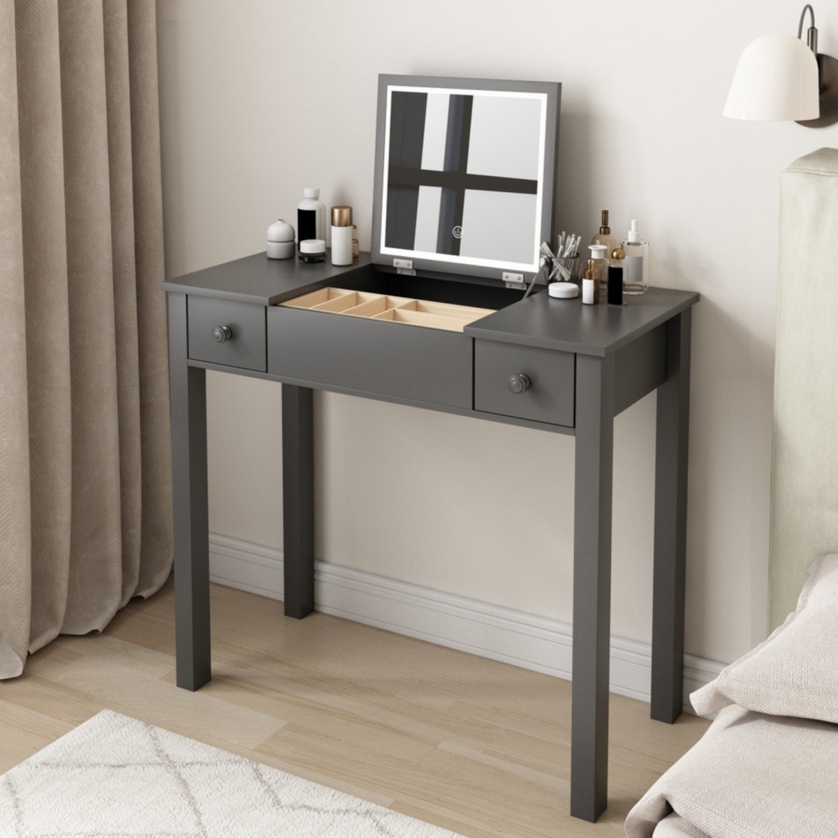 Click here for Simplie Fun Grey Vanity Table with Led Lights  Fli... prices