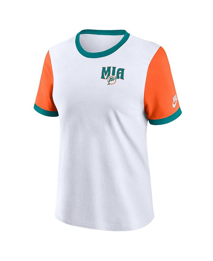 Nike Women's White/Orange Miami Dolphins Rewind Ringer T-Shirt - Macy's