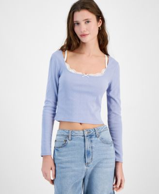 Sugar Moon Juniors' Layered-Look Pointelle Knit Top - Macy's