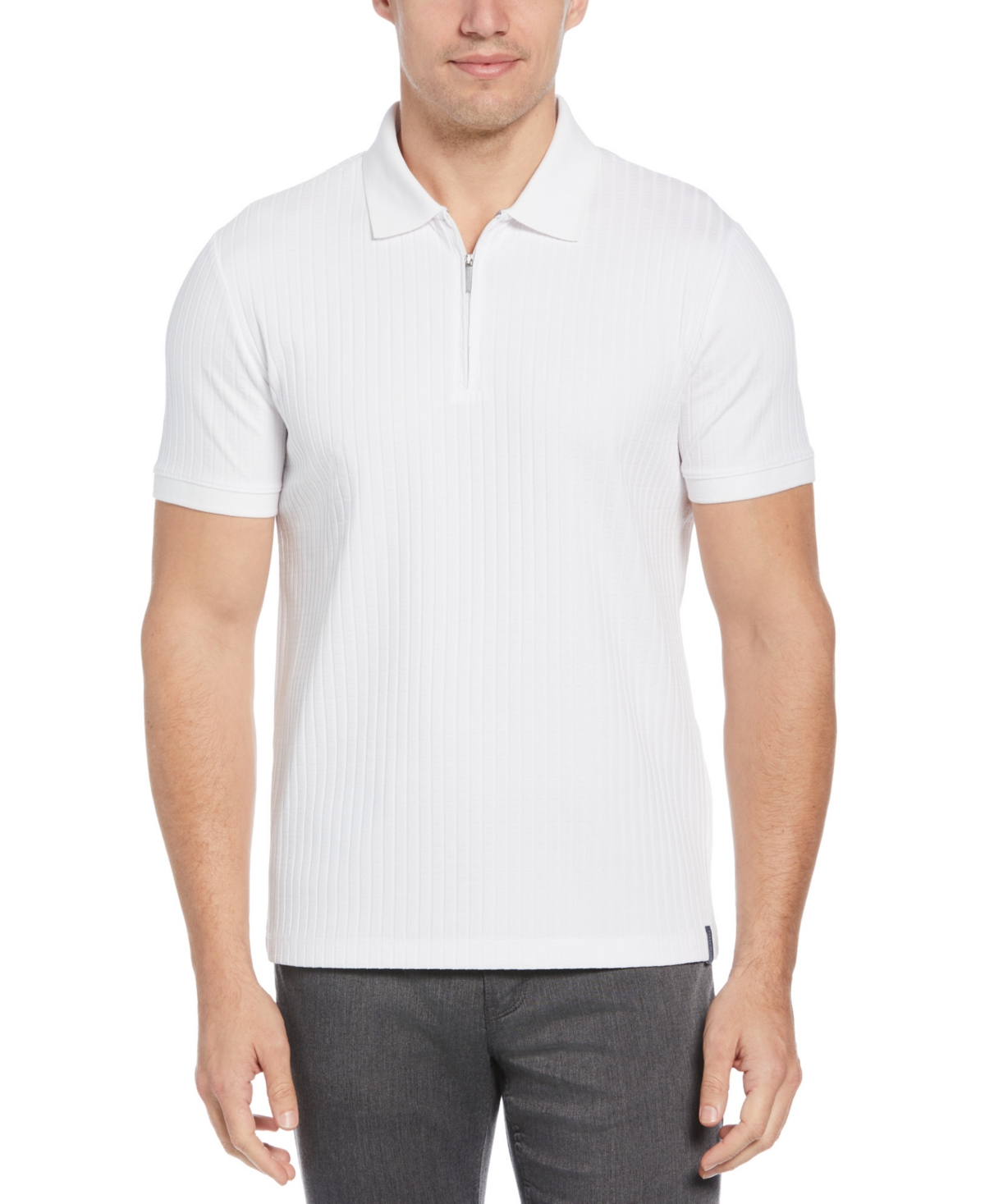 Click here for Perry Ellis Mens Slim-Fit Ribbed-Knit 1/4-Zip Polo... prices
