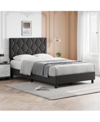 gaomon Full Bed Frame with headboard, Dark Grey Upholstered Bed Frame ...