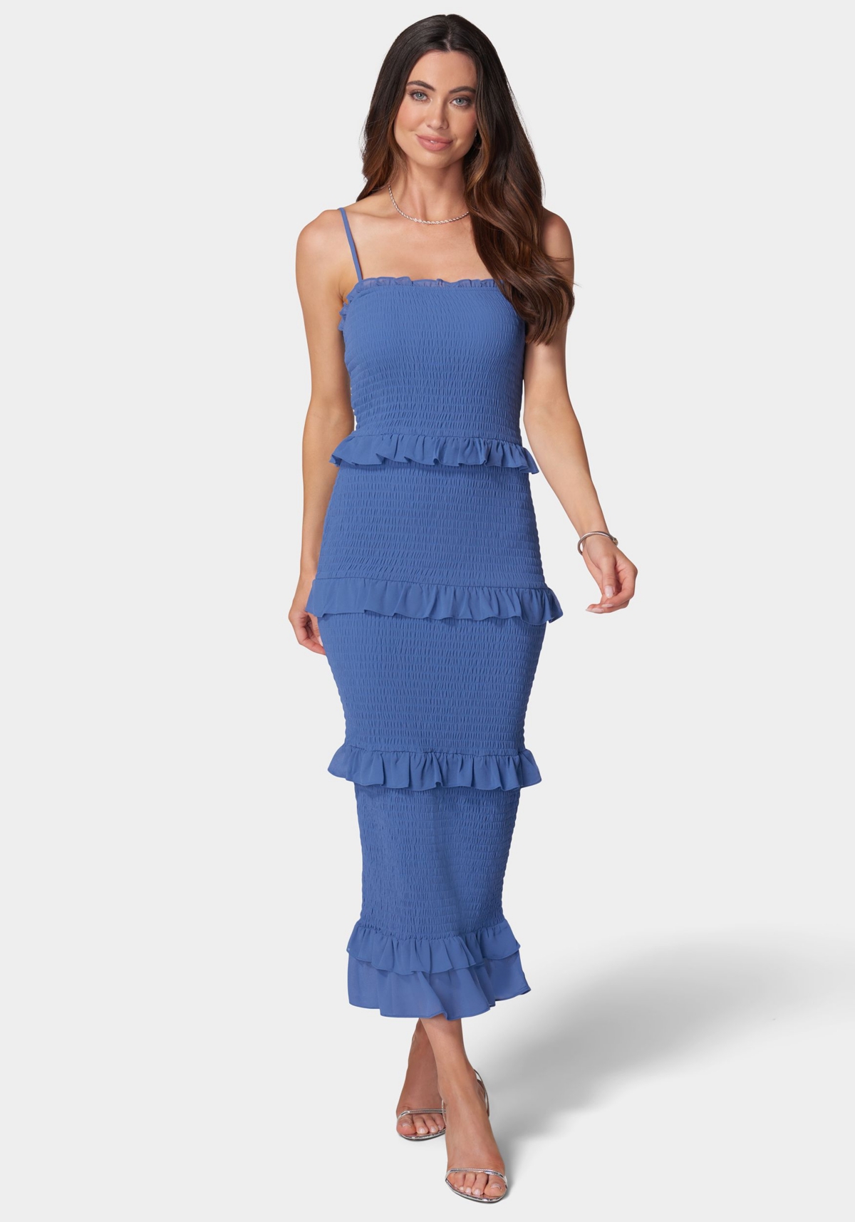 Click here for Bebe Womens Georgette Midi Dress - Denim prices