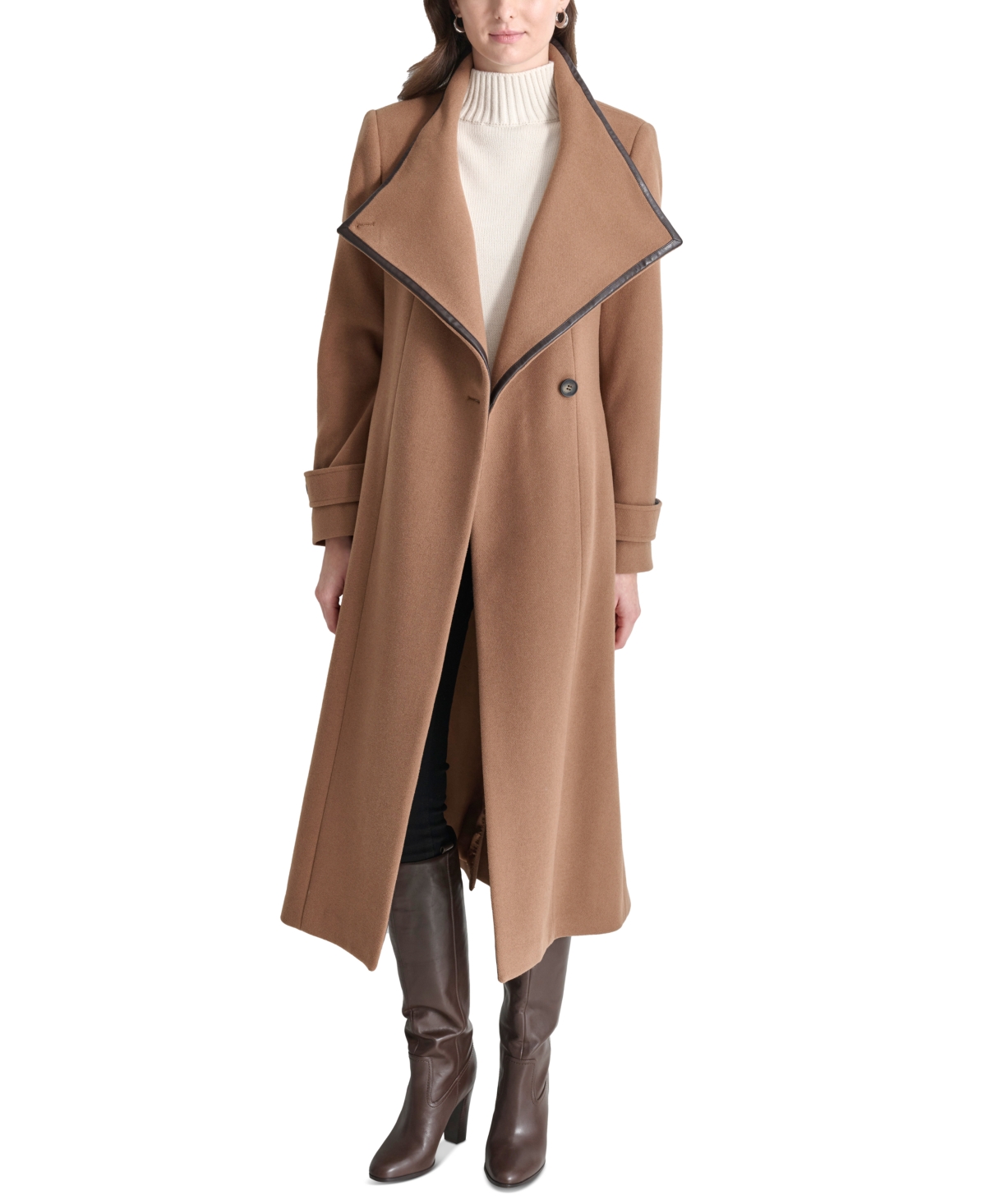 Dkny Women's Belted Wing-collar Maxi Coat In Dark Camel | ModeSens