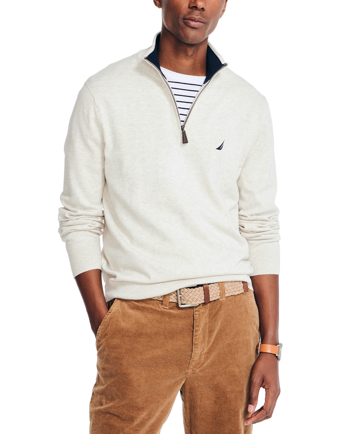 Nautica Men's Navtech Classic-fit Solid Quarter-zip Sweater In L Stone ...