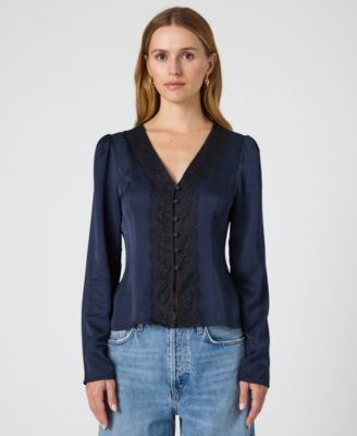 French Connection Women's Ennis Satin Long-Sleeve Blouse - Macy's