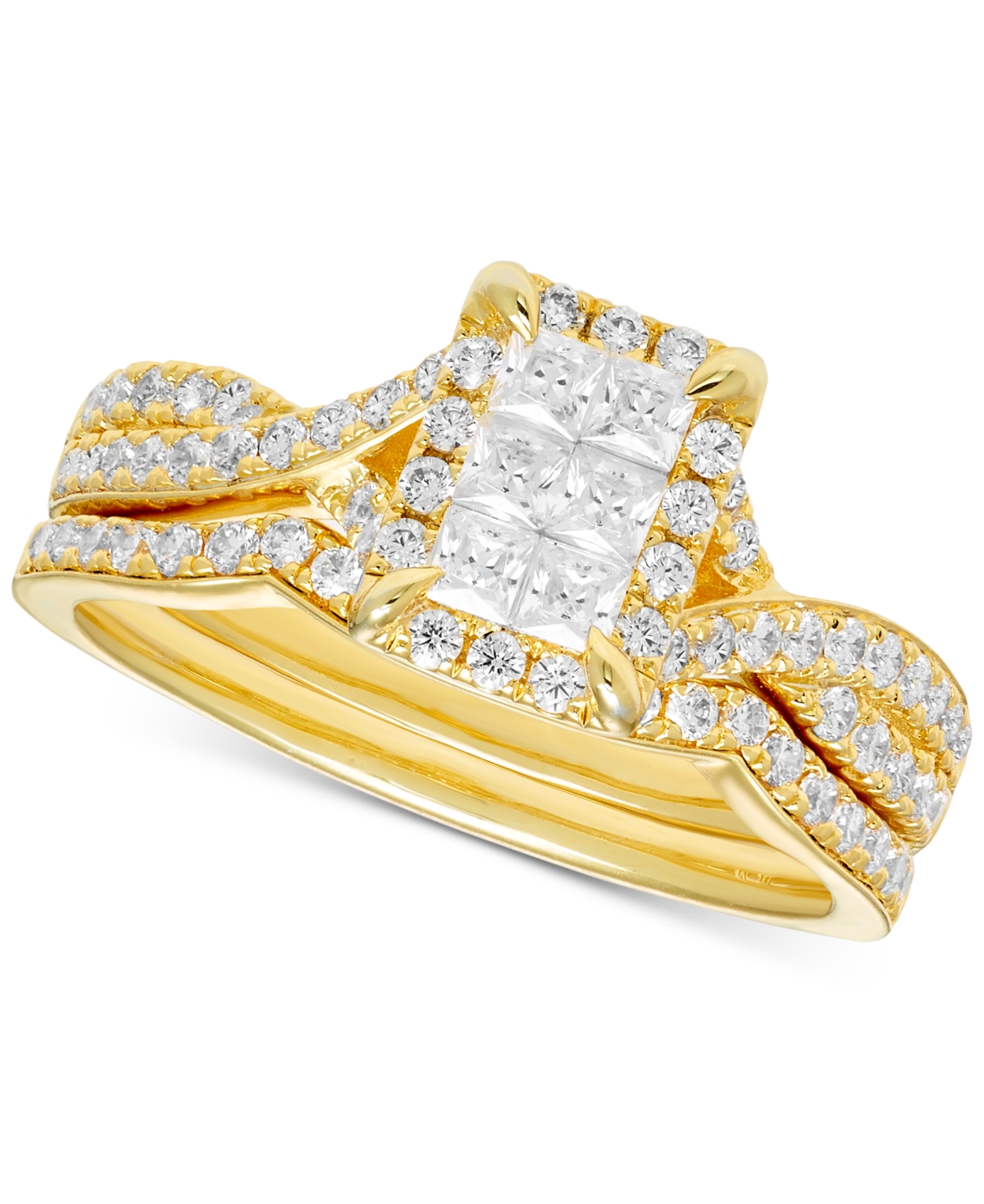 Click here for Diamond Emerald Shaped Halo Cluster Bridal Set (3/... prices