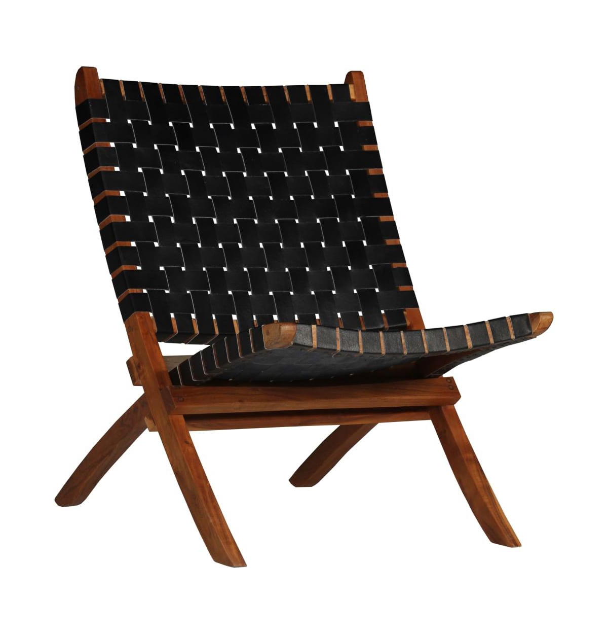 Click here for Folding Chair Crossed-Stripe Black Real Leather -... prices