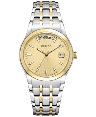 Bulova Men's Two Tone Stainless Steel Bracelet Watch 37mm 98C60 - Macy's