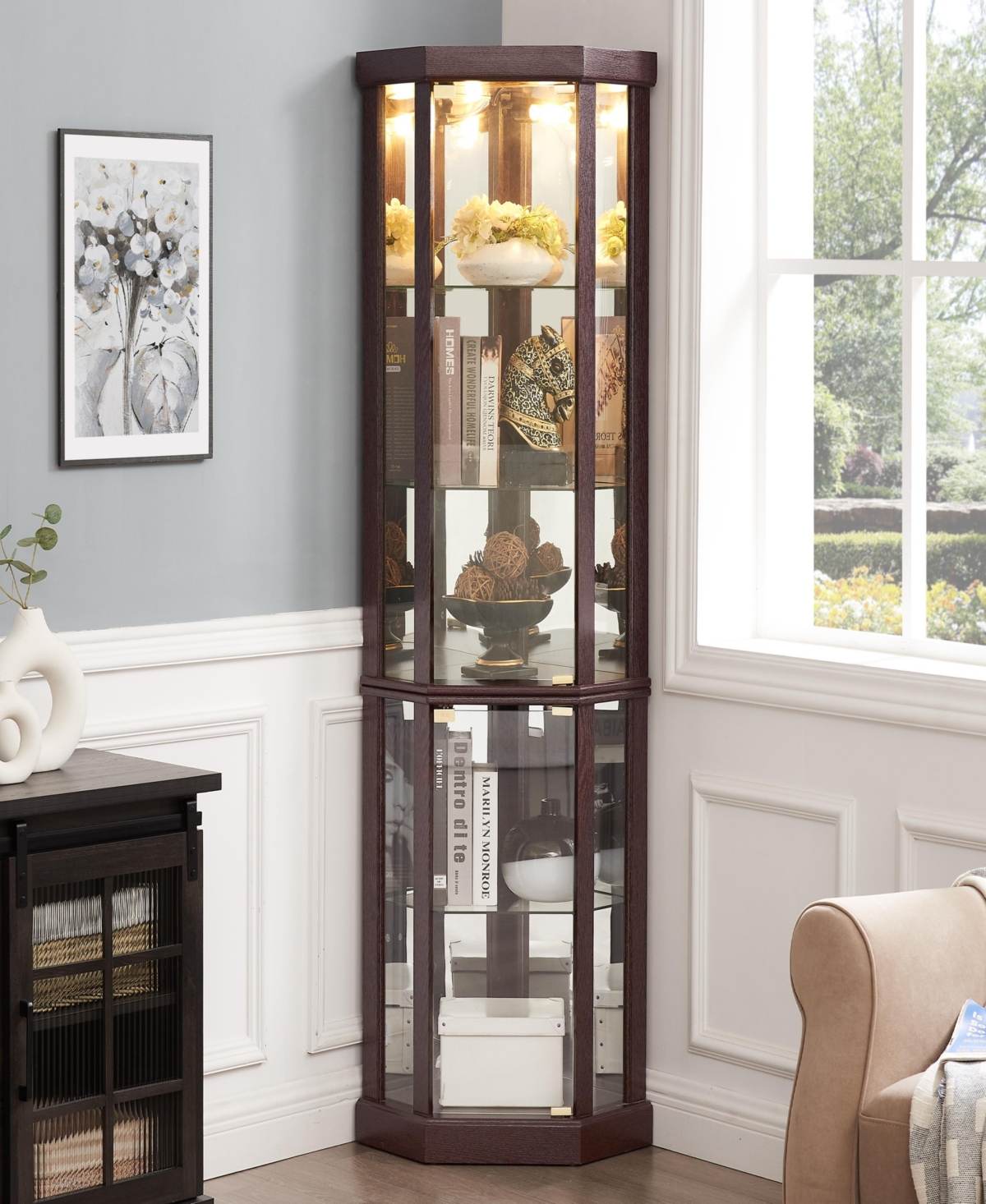 Click here for Simplie Fun Corner Curio Cabinet with Lights: Dark... prices