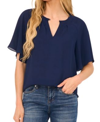 CeCe Women's Raglan Flutter Sleeve with Center Front Button Closure ...
