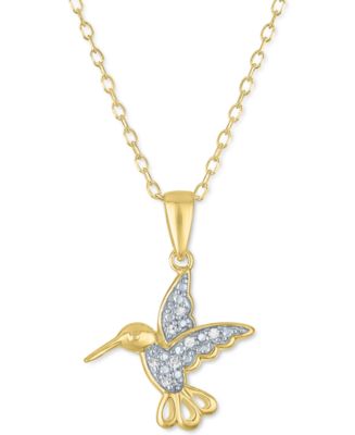 Diamond Accent Hummingbird Pendant Necklace in 14k Gold-Plated Sterling ...