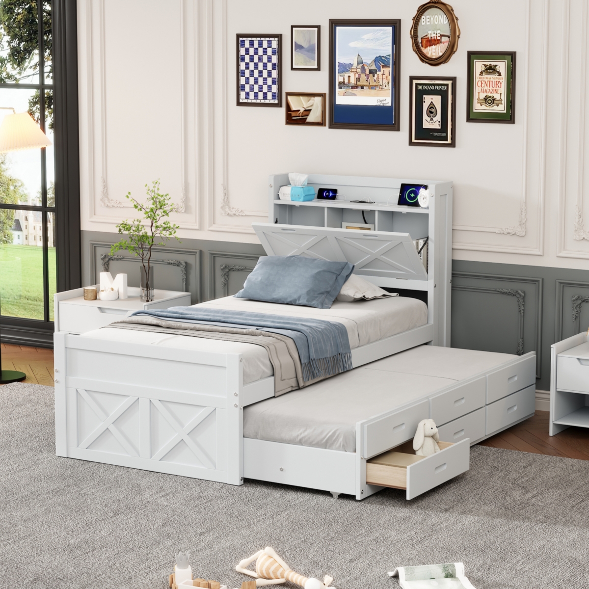 Click here for Streamdale Twin Bed with Storage Headboard and Tru... prices
