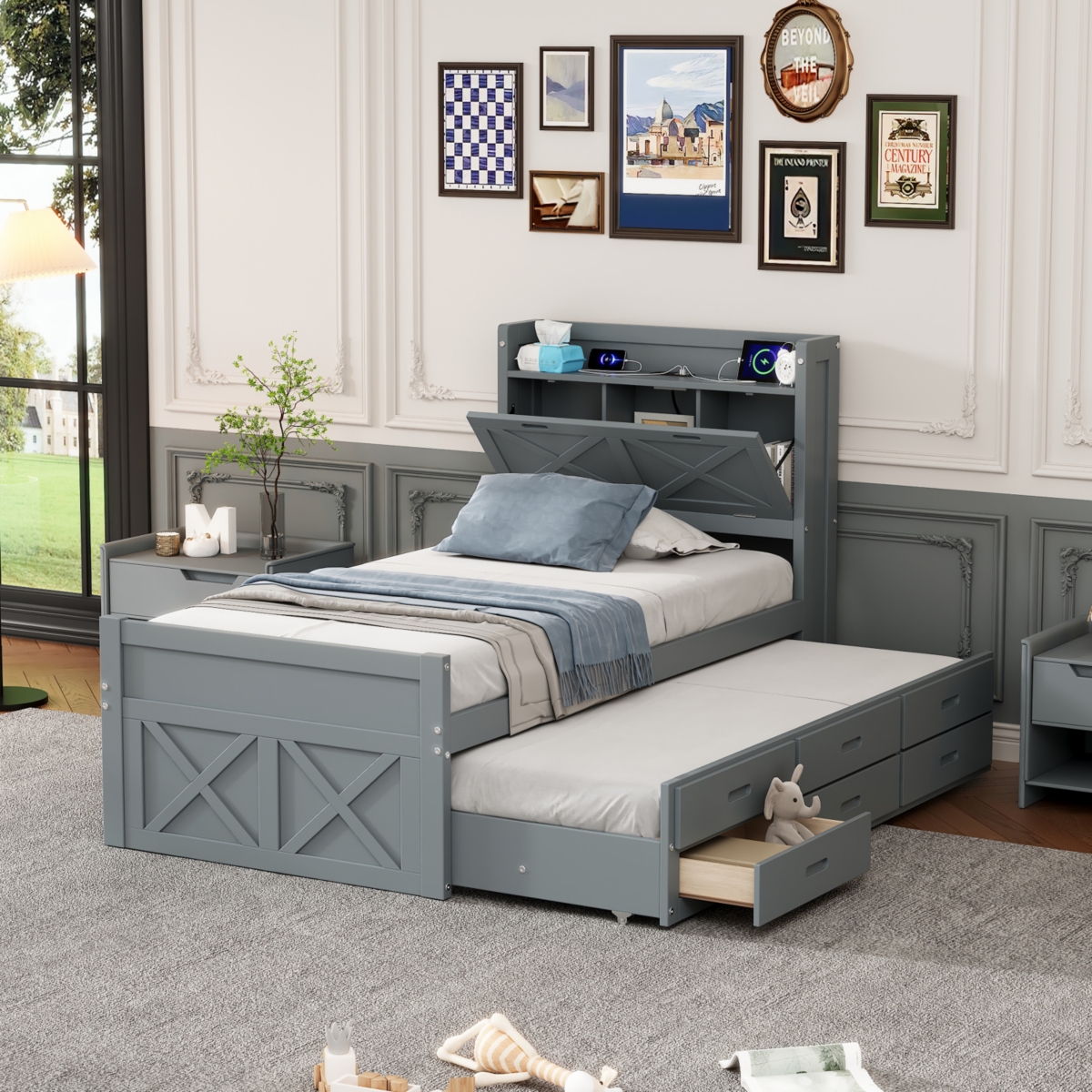 Click here for Streamdale Twin Bed with Storage Headboard and Tru... prices