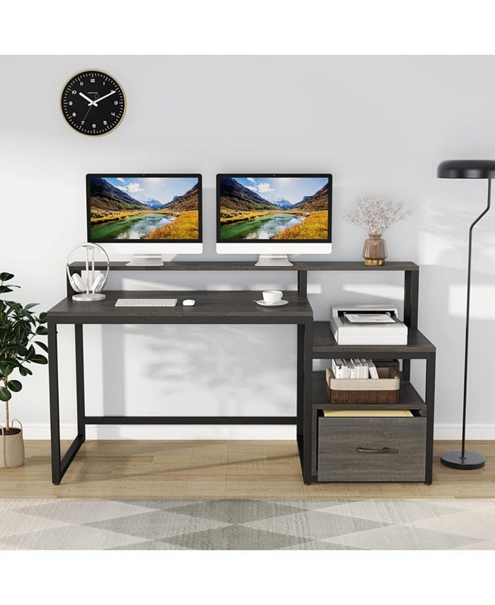Tribesigns 60 inch Computer Desk with Storage Shelves and File Drawer ...