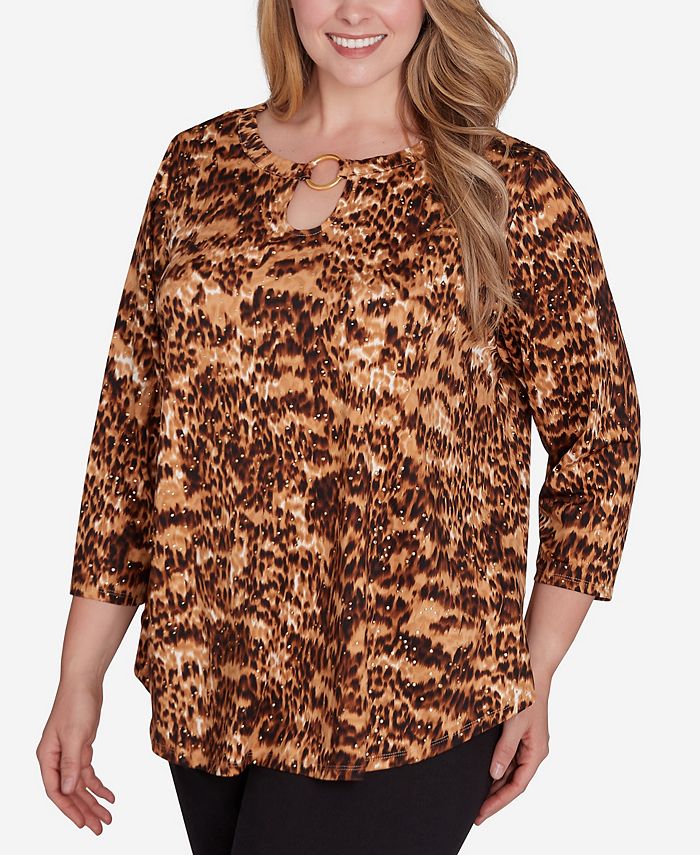 Ruby Rd. Plus Size Split Neck Printed Dew Drop Knit Top - Macy's