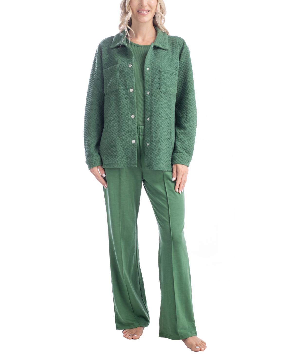 Click here for Muk Luks Womens 3-piece Quilted Lounge Set - Sage... prices