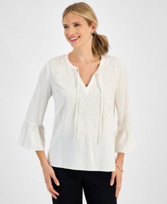 JM Collection Women's Embellished Bell-Sleeve Blouse, Created for Macy ...