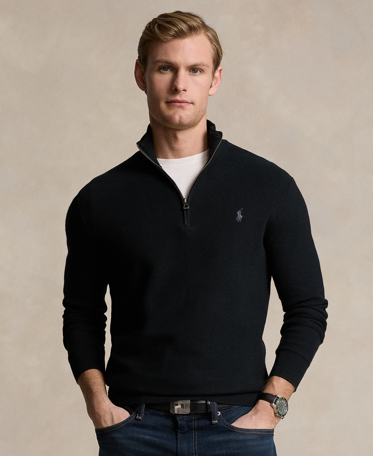 Click here for Polo Ralph Lauren Mens Mesh-Knit Cotton Quarter-Zi... prices