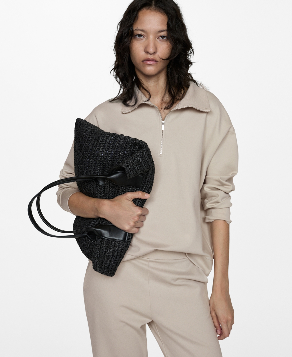 Click here for Mango Womens Zipper High Collar Sweater - Light/Pa... prices