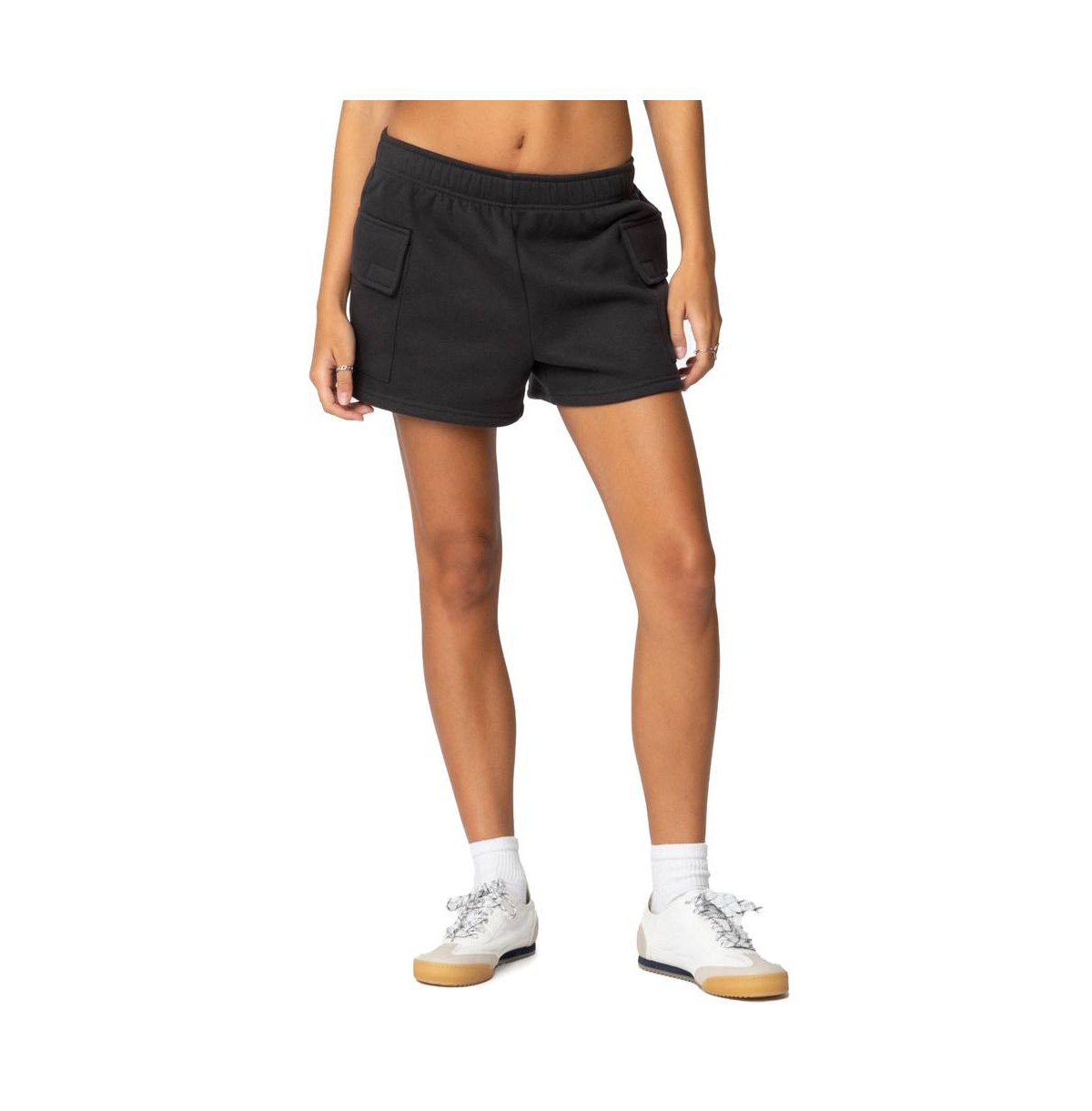 Click here for Edikted Womens Garnet Cargo Sweat Shorts - Dark-gr... prices