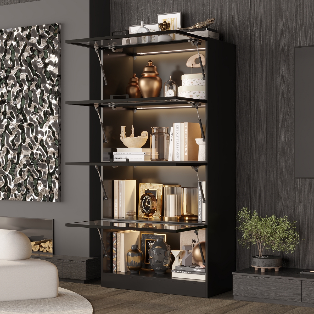 Click here for Famapy White Wood 4-Shelf Bookcase with Doors and... prices