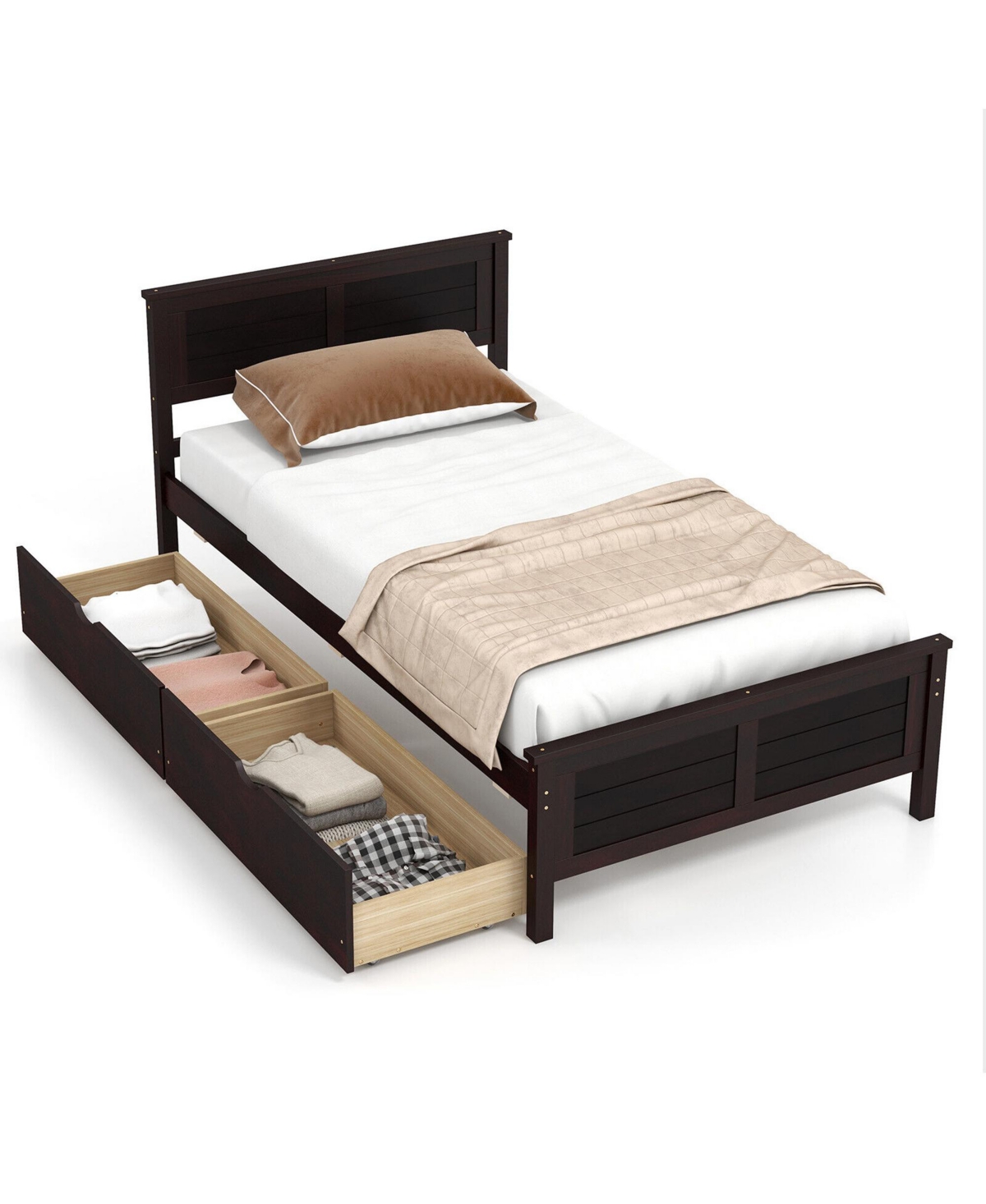Click here for Gymax Twin Size Wooden Bed Frame with 2 Storage Dr... prices