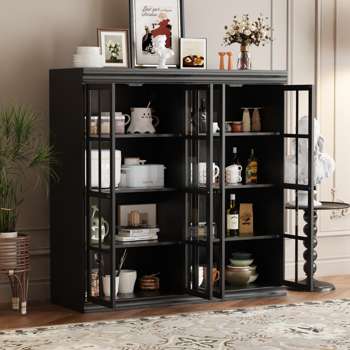 Click here for Famapy Black Wood Bookcase Storage Cabinet With Te... prices