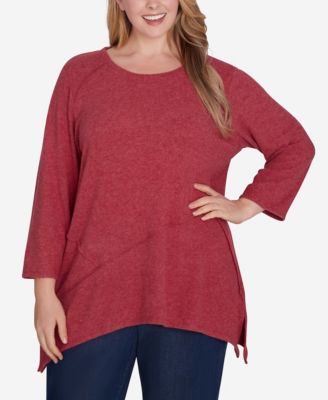 Ruby Rd. Plus Size Scoop Neck Hatchi Knit Sharkbite Top - Macy's