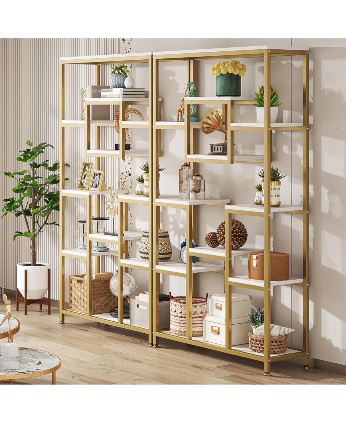 Click here for Tribesigns 71" Gold Bookshelves Set of 2  11-... prices