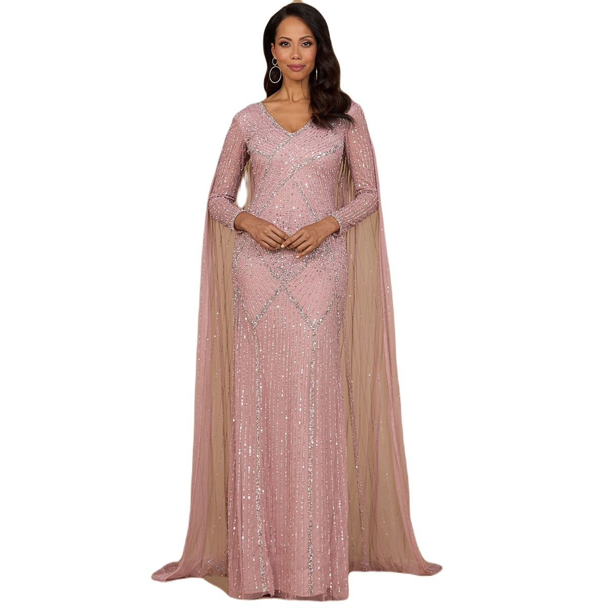 Click here for Lara Womens Long Sleeve Beaded Gown with Cape - Ca... prices