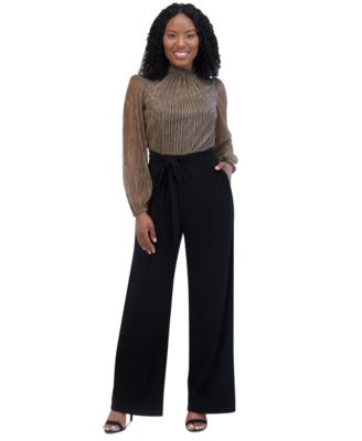 Jessica Howard Women's Mock-Neck Puff-Sleeve Belted Jumpsuit - Macy's