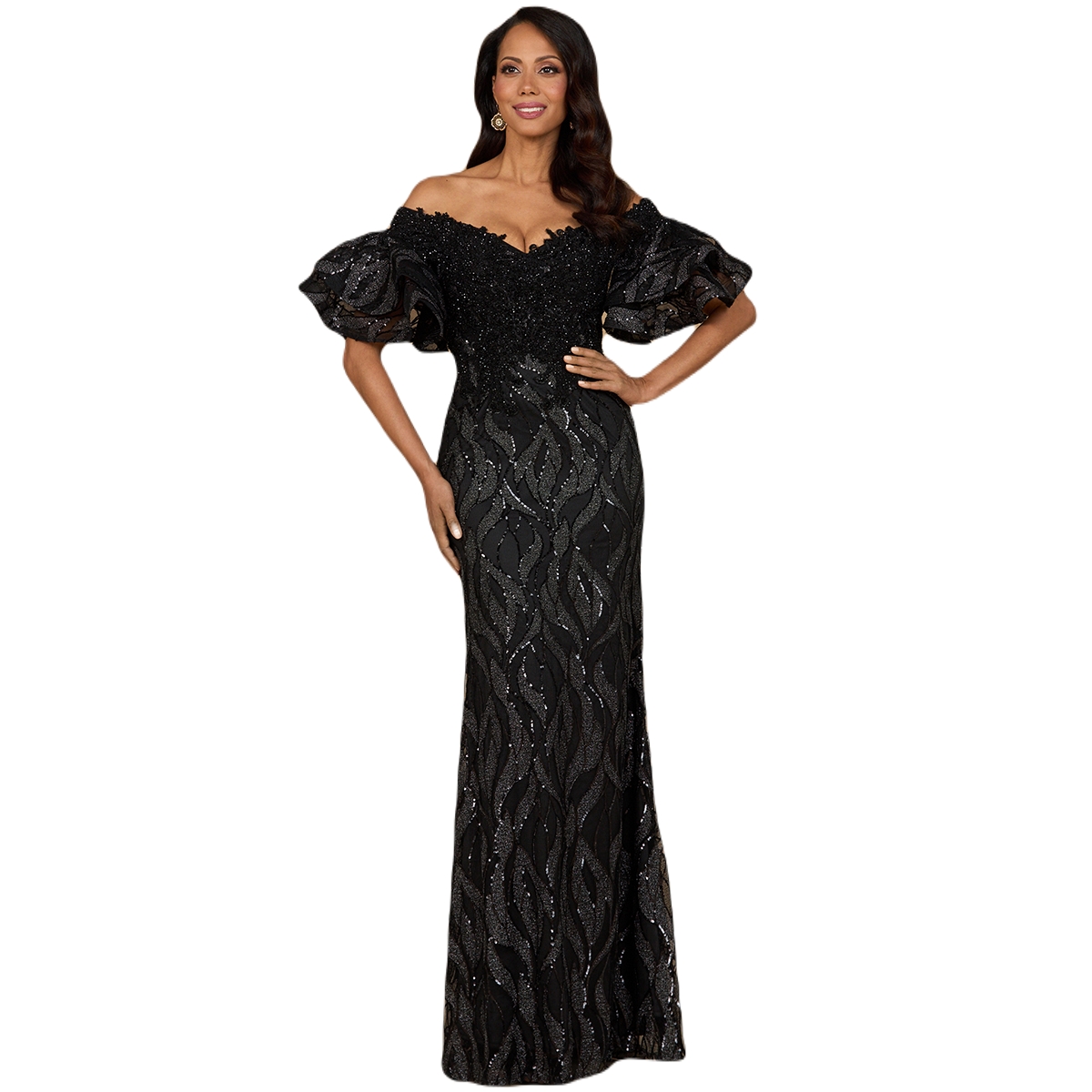 Click here for Lara Womens Illusion Neck  Long Bell Sleeve Gown -... prices
