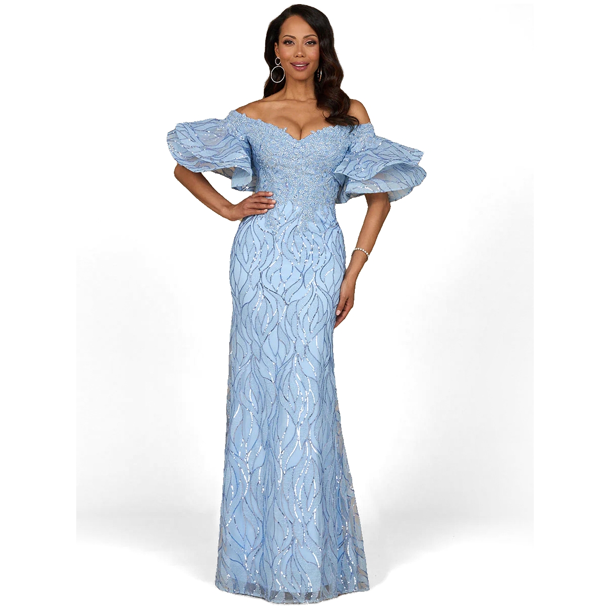 Click here for Lara Womens Illusion Neck  Long Bell Sleeve Gown -... prices