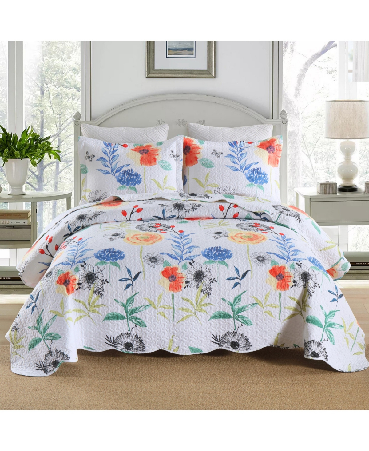 Click here for MarCielo 3 Pcs Printed Floral Lightweight Quilt Be... prices